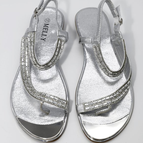 Melly | Shoes | Melly Childs Silver Rhinestone Sandals | Poshmark